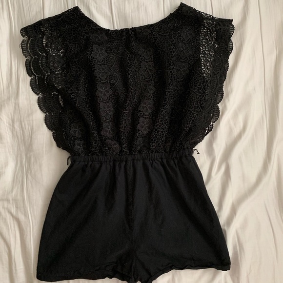 Dresses | Sexy Low V Back Black Lace Romper | Poshmark